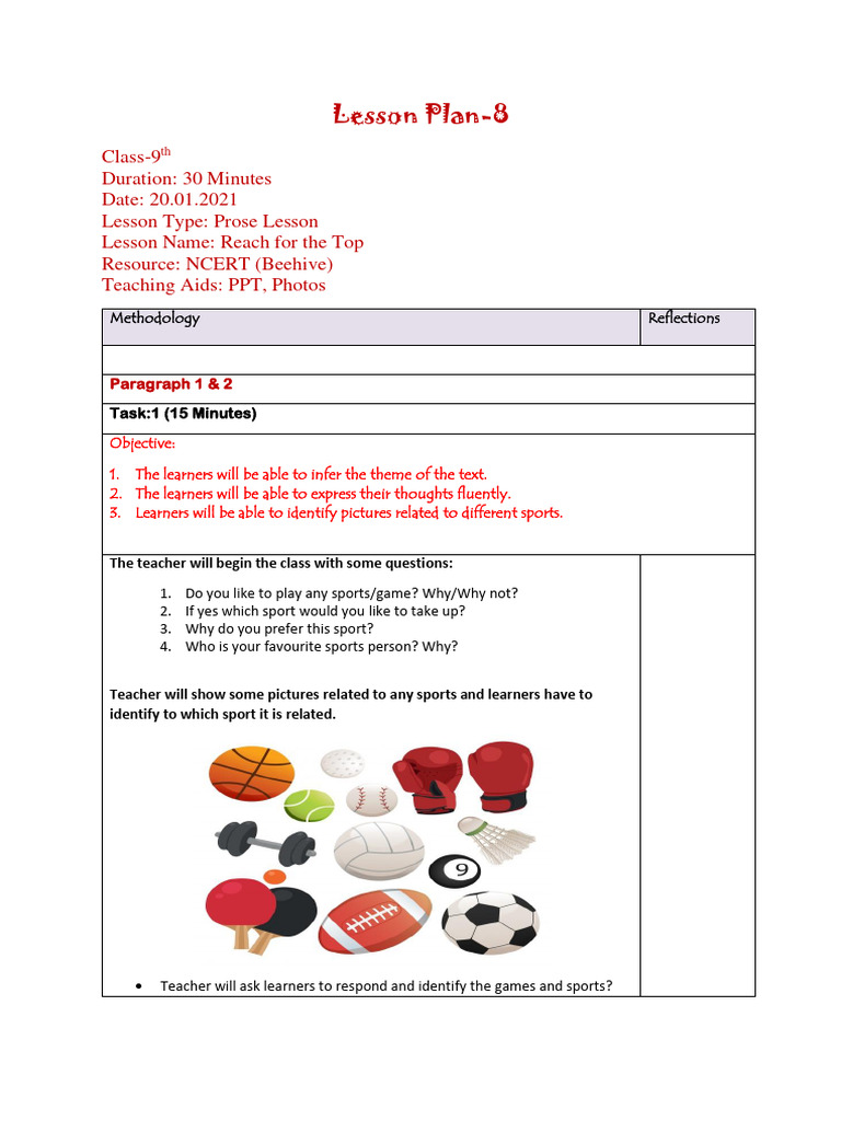 Reach For The Top Lesson Plan 8 & 9 | PDF | Teachers | Learning