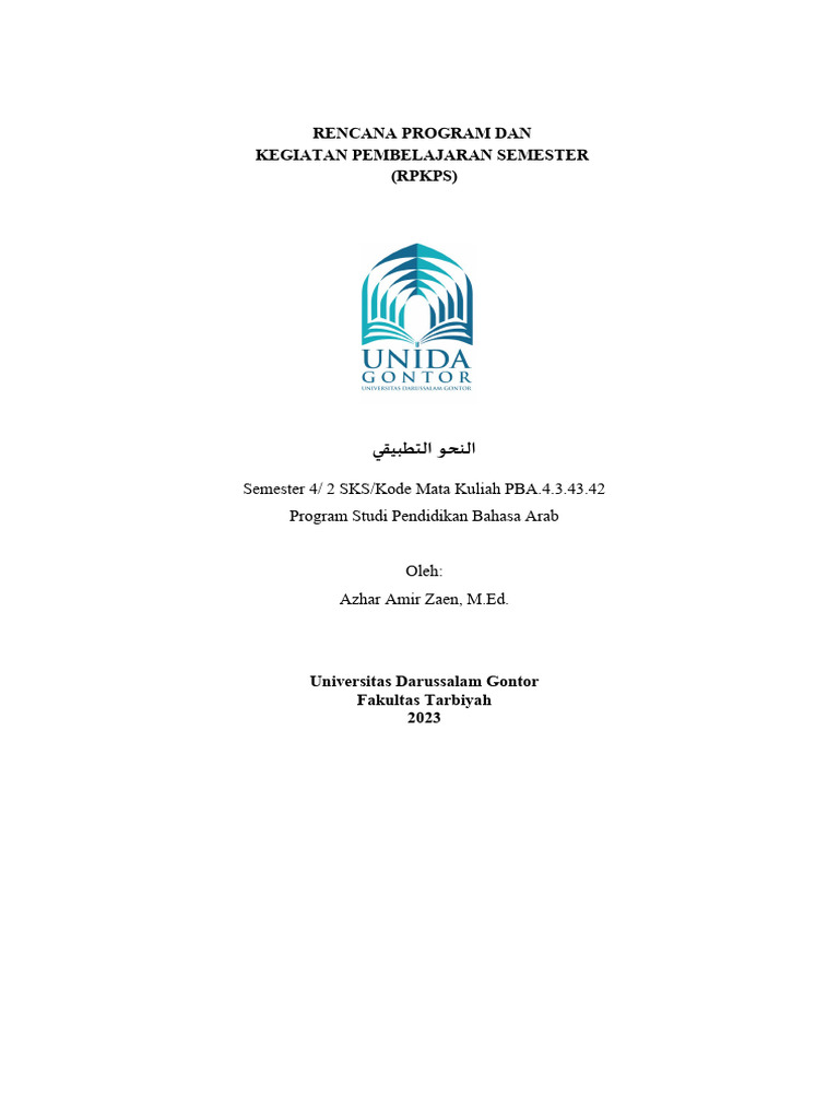 RPKPS Nahwu Tathbiqi - PBA 4 Mantingan B Azhar Amir Zaen 2023 | PDF