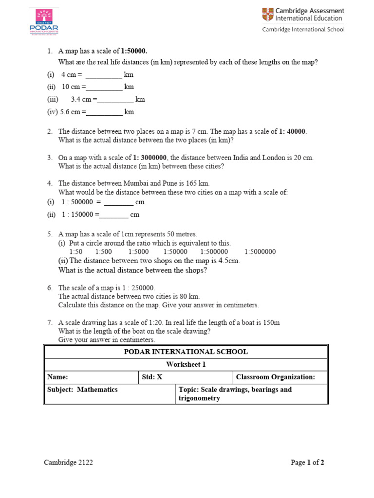 WS 1 QP Cambridge X Math Scale Drawings, Bearings and Trigonometry | PDF