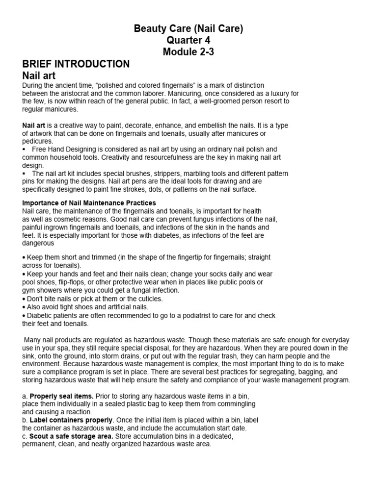 Module 2 3 Handouts | PDF | Nail (Anatomy) | Waste