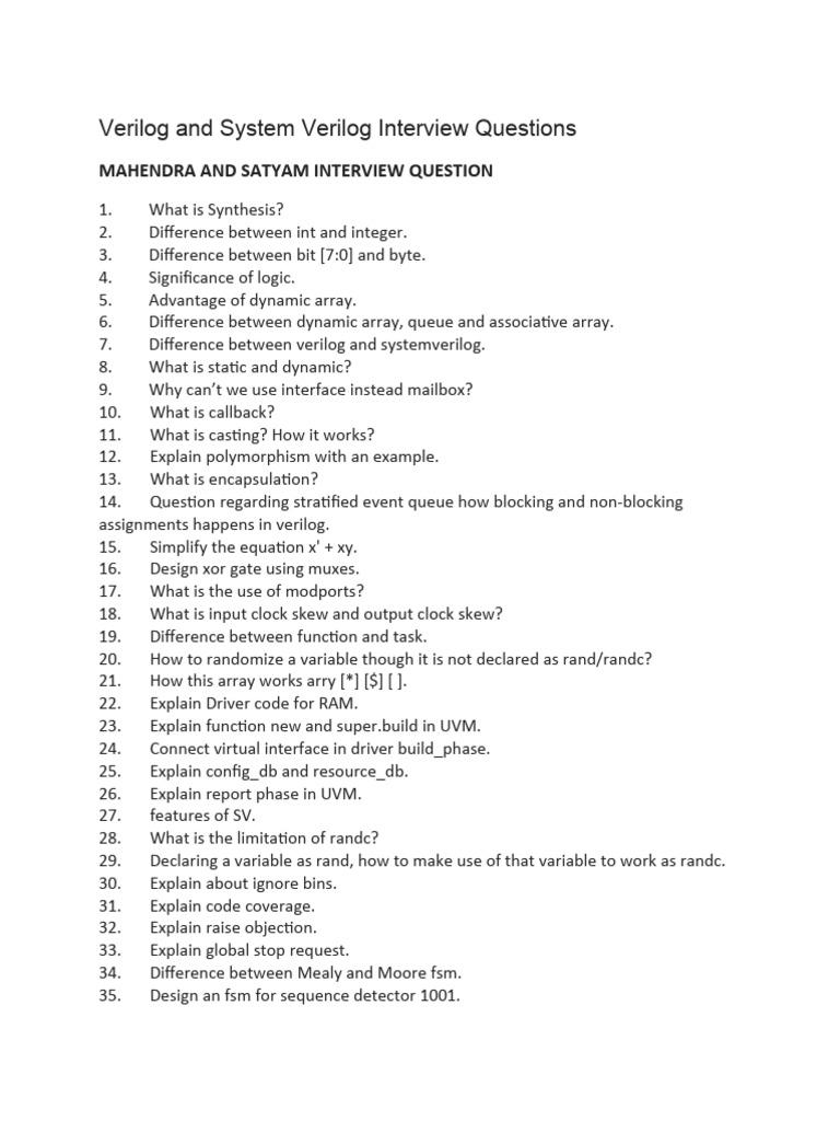 Verilog & SystemVerilog Interview Q&A | PDF | Class (Computer ...