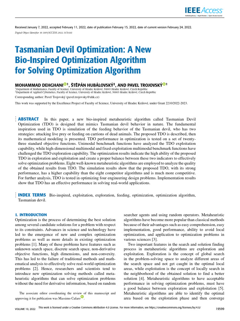 Tasmanian Devil Optimization Algorithm | PDF | Metaheuristic ... Tasmanian Devil Optimization Algorithm | PDF | Metaheuristic ...