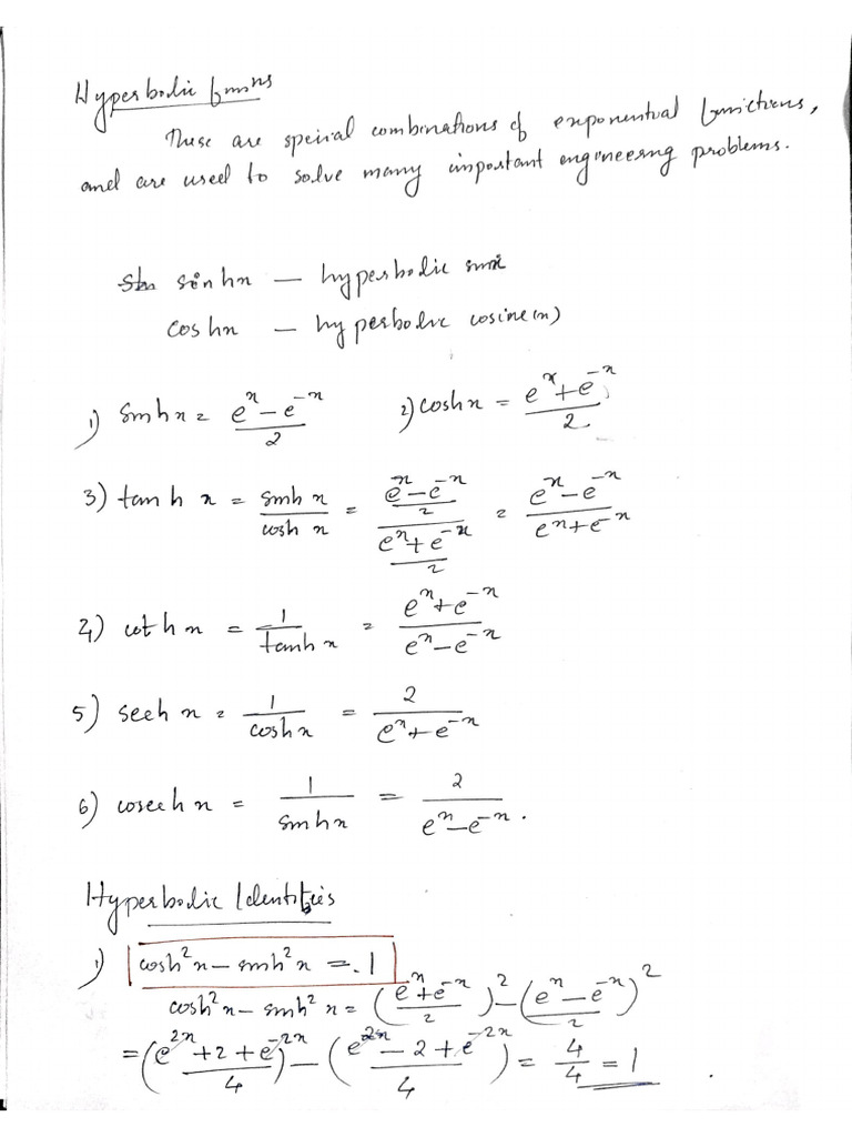 Hyperbolic Functions | PDF