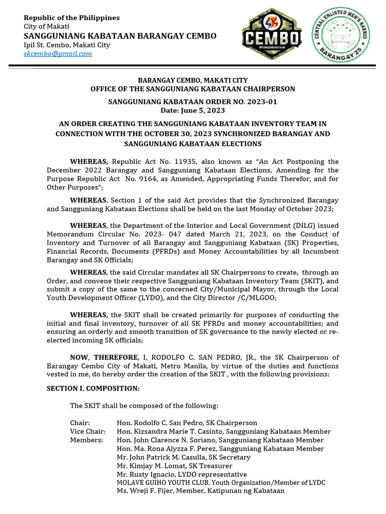 1.4 BSKE 2023 Annexes D E and F SANGGUNIANG KABATAAN | PDF