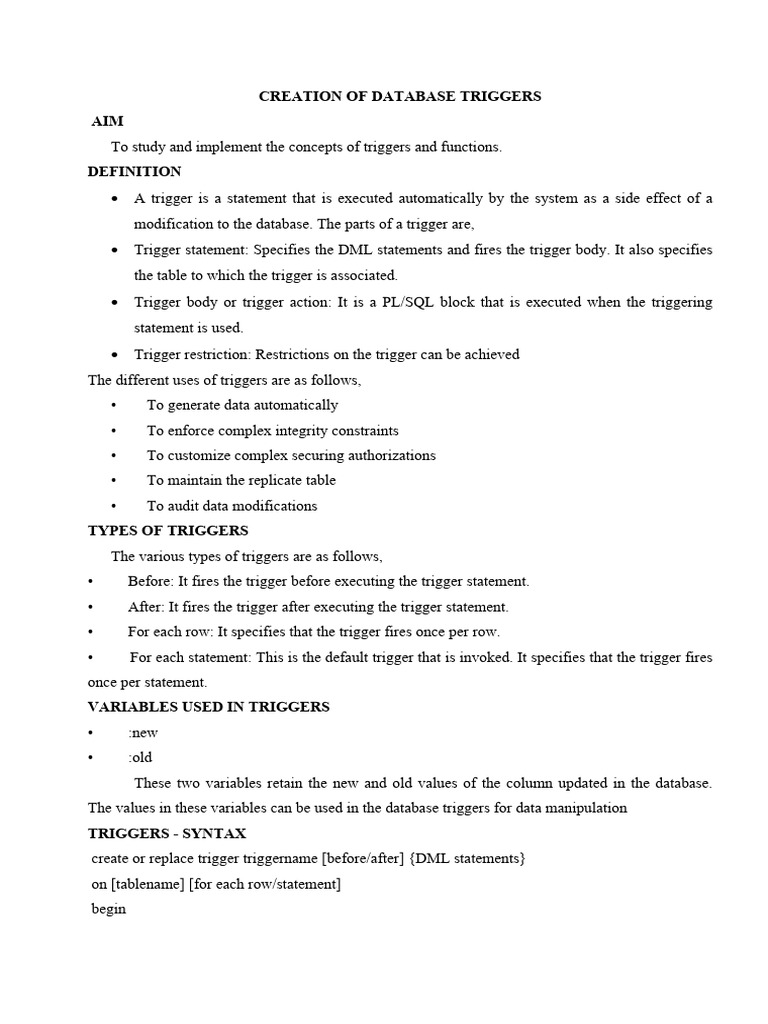 Triggers Pdf Data Software Engineering