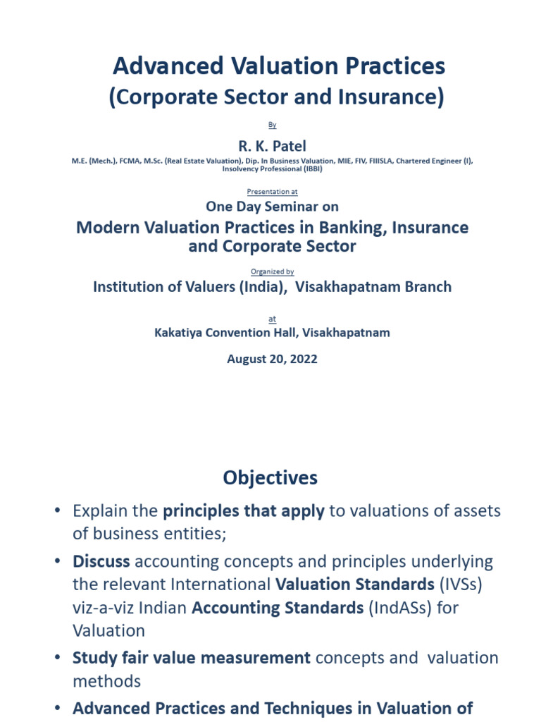 Presentation - Advanced Valuation Practices (Corporate Sector and ...