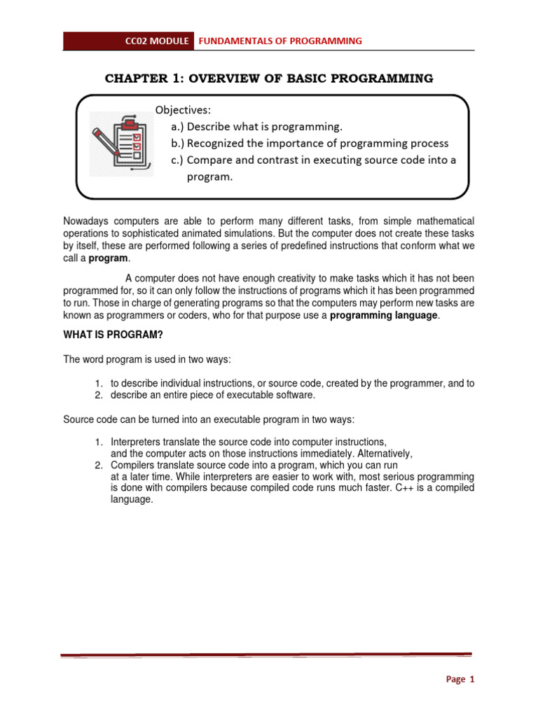 Chapter 1 Overview Of Basic Programming Pdf Programming Computer 9315