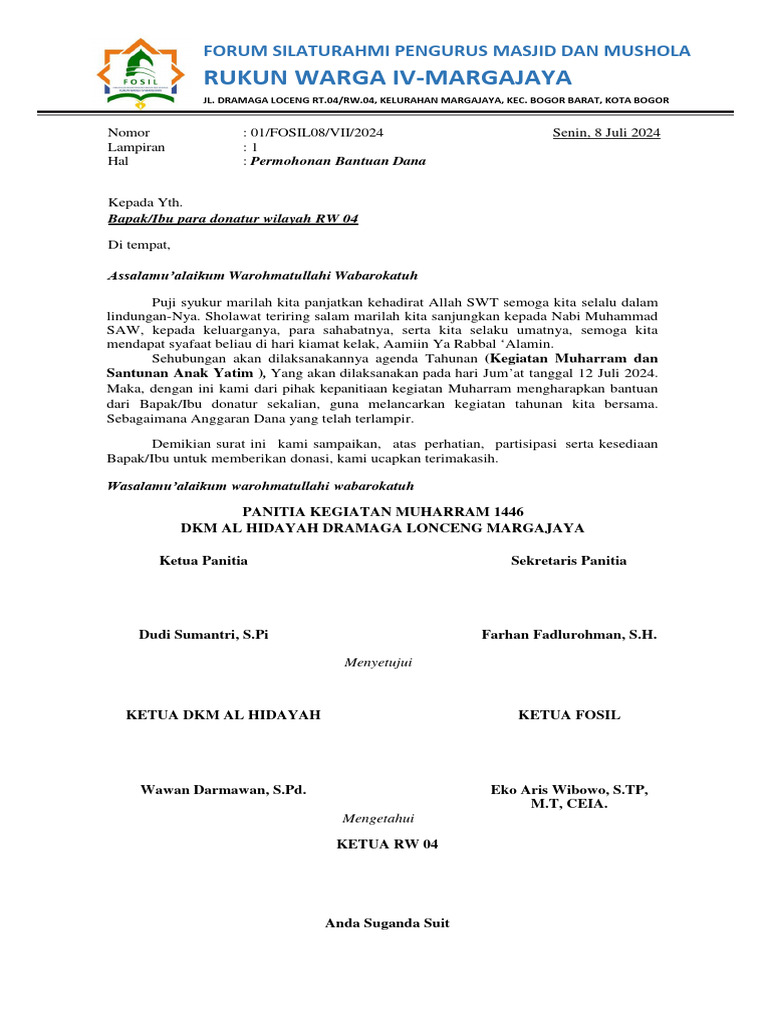 Surat Permohonan Bantuan Dana 01 | PDF