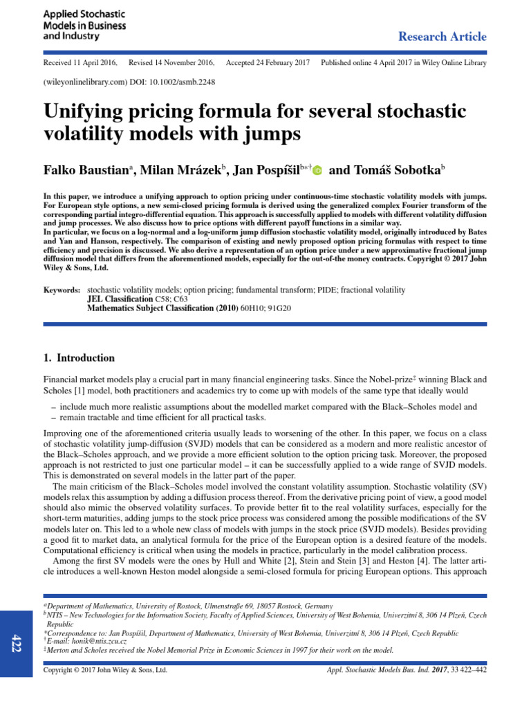 Appl Stoch Models Bus Ind - 2017 - Baustian - Unifying Pricing Formula ...