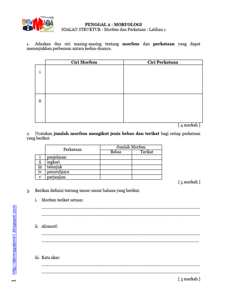 Morfologi - Latihan Struktural (1) | PDF Morfologi - Latihan Struktural (1) | PDF