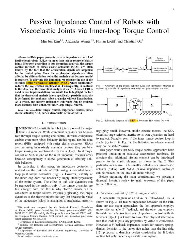 Passive Impedance Control of Robots With Viscoelastic Joints Via Inner-Loop Torque Control2022 ...
