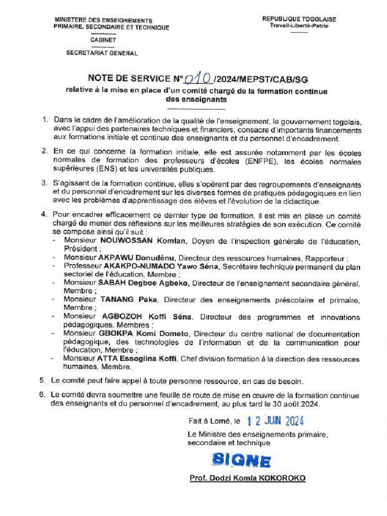 Note de Sce-comite-Formation Des Enseignants | PDF