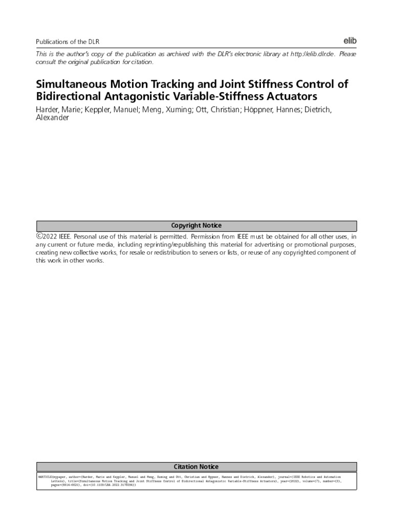 Simultaneous Motion Tracking and Joint Stiffness Control of Bidirectional Antagonistic Variable ...