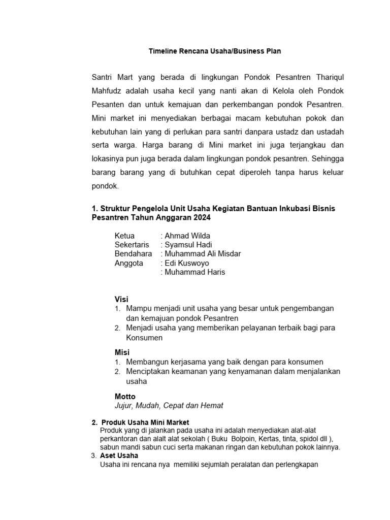 Timeline Rencana Usaha | PDF