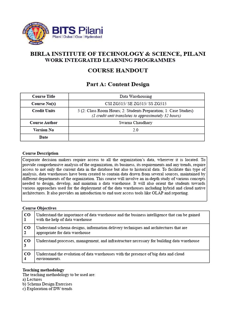 Data Warehousing Course Overview | PDF | Data Warehouse | Information Retrieval