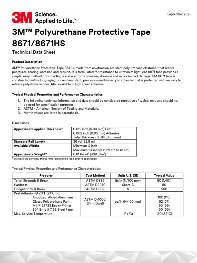 3M Polyurethane Protective Tape 8671-8671HS | PDF | Legal Remedy | Safety