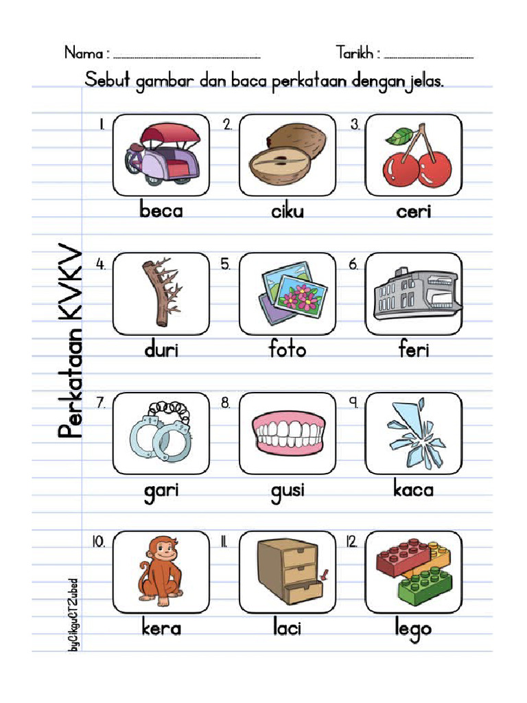 Lembaran Suku Kata KV KV | PDF