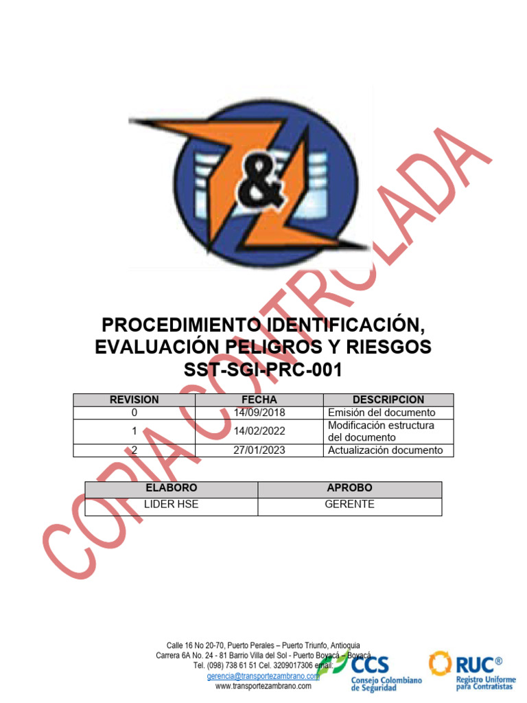 Sst-Sgi-Prc-001 Procedimiento Identificación Evaluación Peligros y Riesgos | PDF | Radiación ...