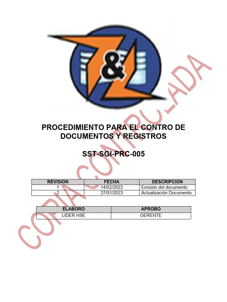 Sst-Sgi-Prc-005 Procedimiento para El Control de Documentos y Registros | PDF