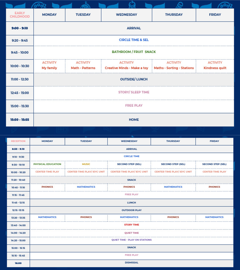 Timetables Sample Early Years | PDF | Cooking, Food & Wine