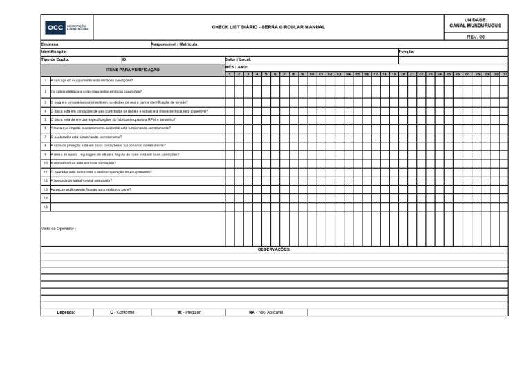 CHECK-LIST-Serra Circular Manual | PDF