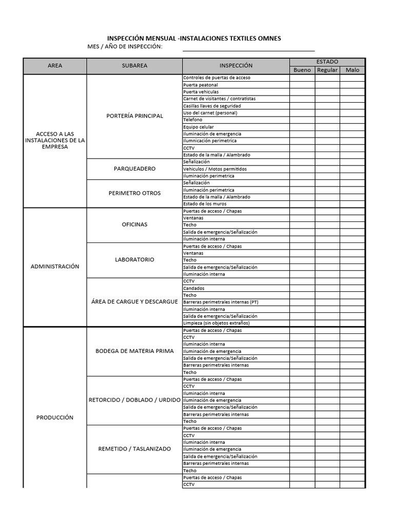 Propuesta Formato Inspección Perimetral | PDF Propuesta Formato Inspección Perimetral | PDF