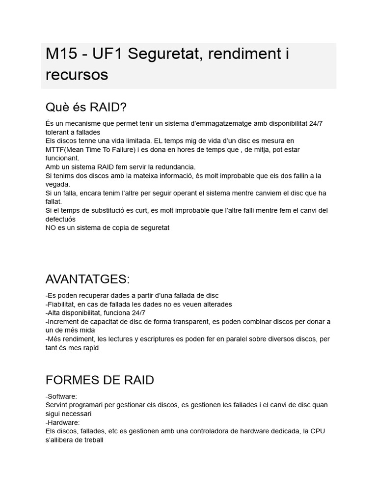 M15 - UF1 Seguretat, Rendiment I Recursos | PDF