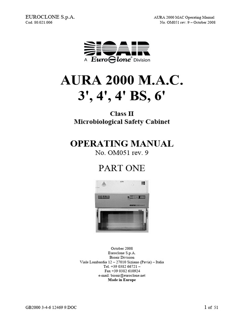 AURA 2000 MAC Operating Manual | PDF | Valve | Mains Electricity