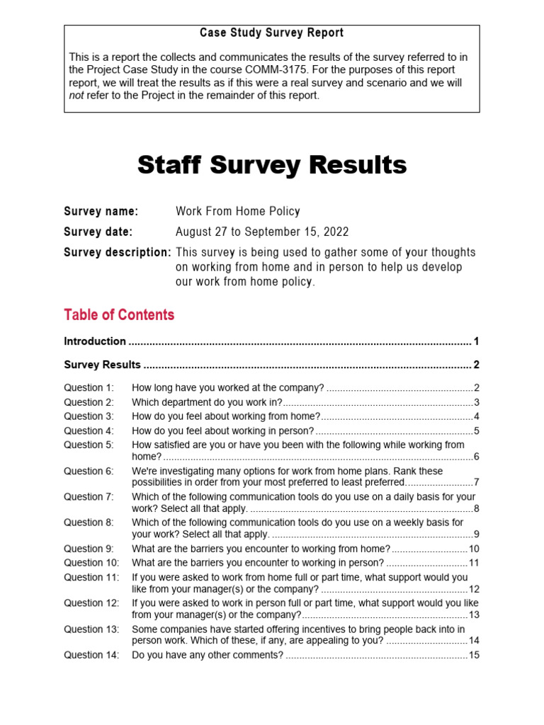 Work From Home Policy Survey Results | PDF | Communication | Child Care