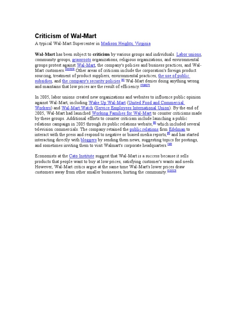 Criticism of Wal-Mart Practices | PDF | Walmart | Health Insurance ...