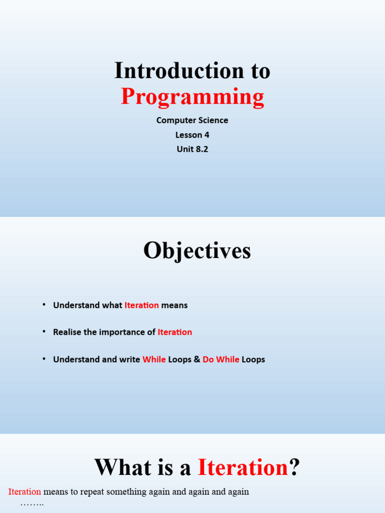 Intro To Programming Lesson 4 | PDF | Control Flow | Iteration