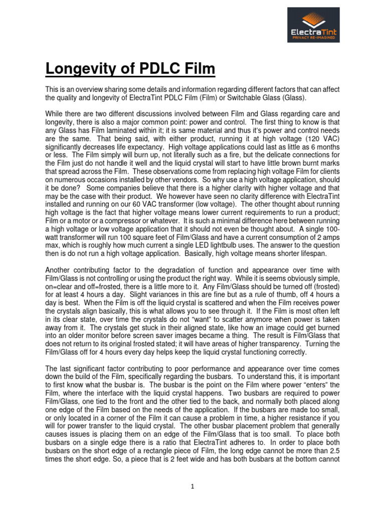 PDLC Longevity | PDF | Glasses | Liquid Crystal Display