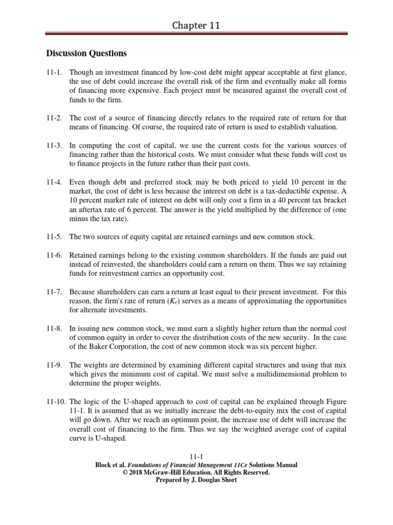 FFM 11ce SM Chapter11 | PDF | Cost Of Capital | Capital Asset Pricing Model