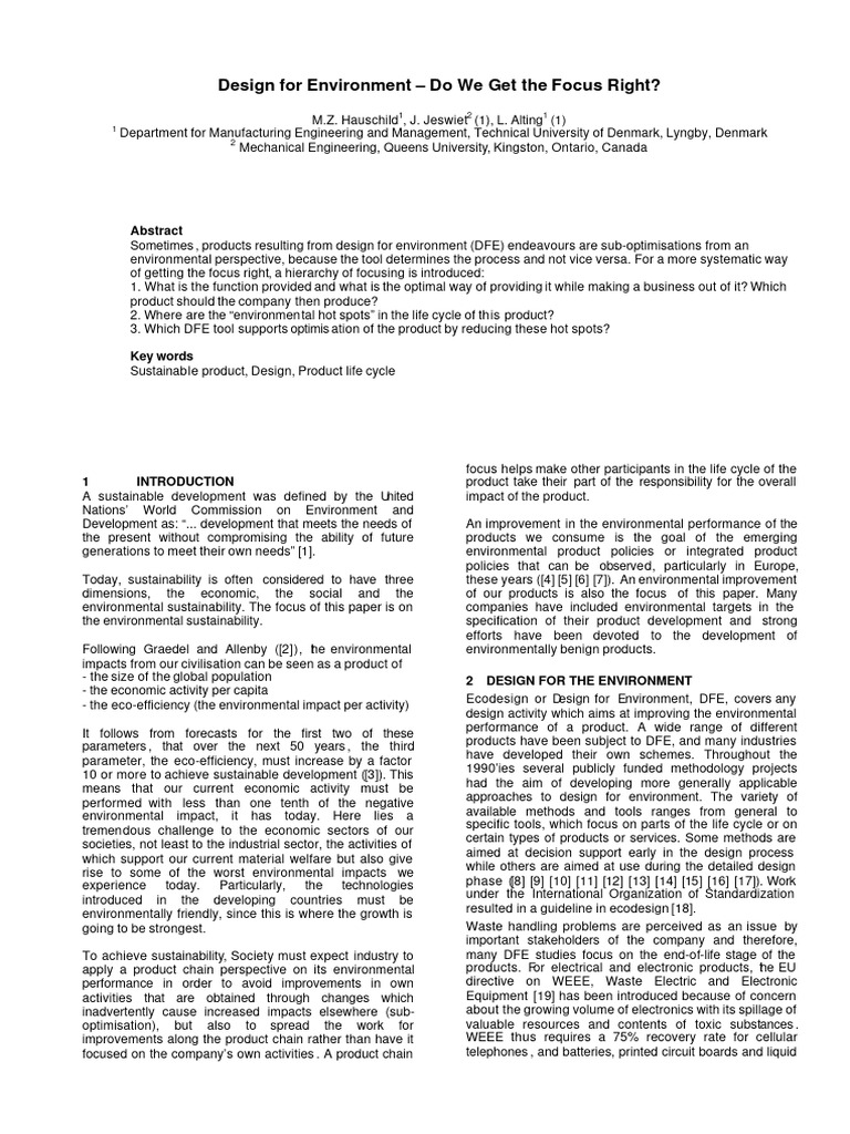 Design For Environment - Do We Get The Focus Right | PDF | Life Cycle Assessment | Waste