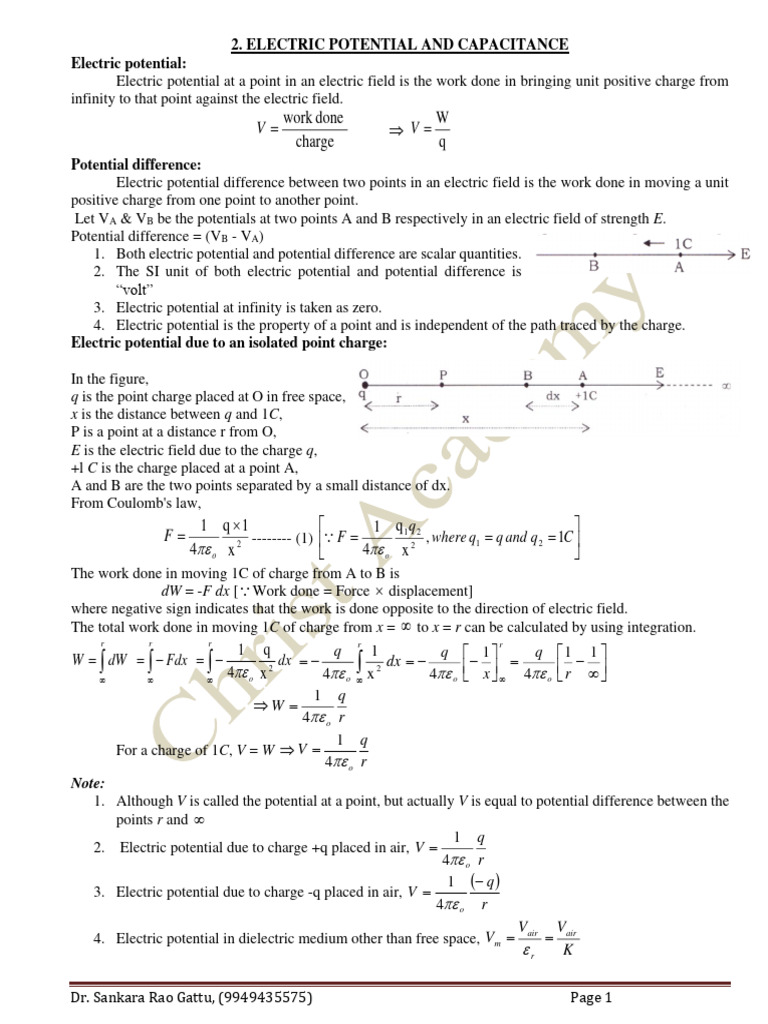 2.Electrostatic Potential and Capacitance | PDF | Capacitance | Capacitor