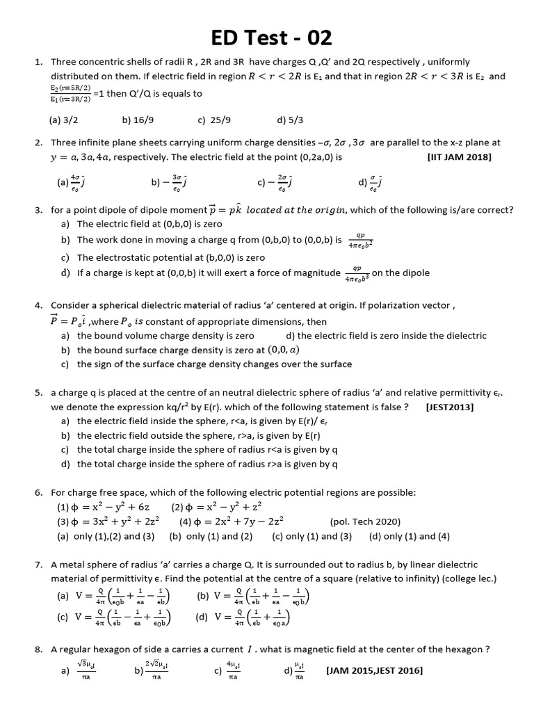 ED Test 2 Prof | PDF | Physical Phenomena | Electricity