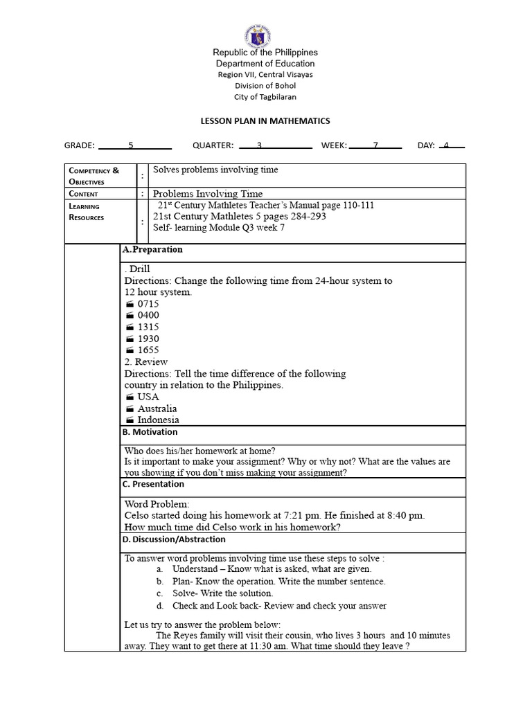 Prototype-Lesson-Plan-in-Math5 Q3-wk7-D4 | PDF | Homework | Cognition