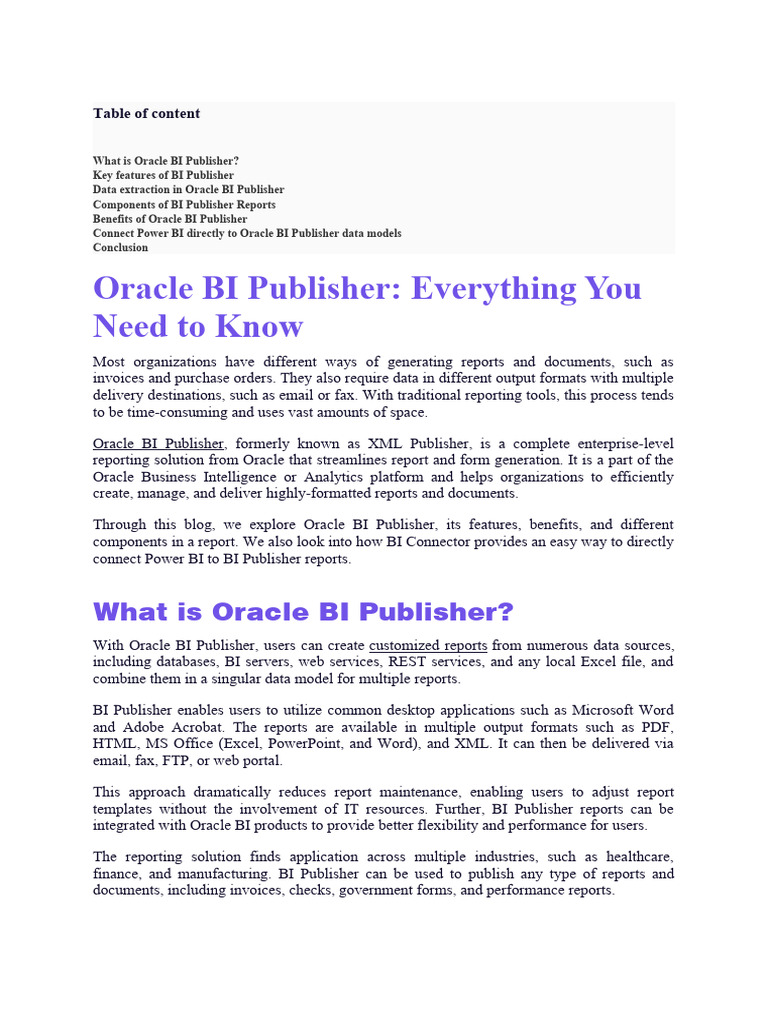 Oracle BI Publisher Overview and Benefits | PDF | Oracle Corporation ...
