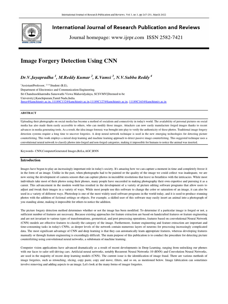 Ijrpr2870 Image Forgery Detection Using CNN | PDF | Computing | Computer Science