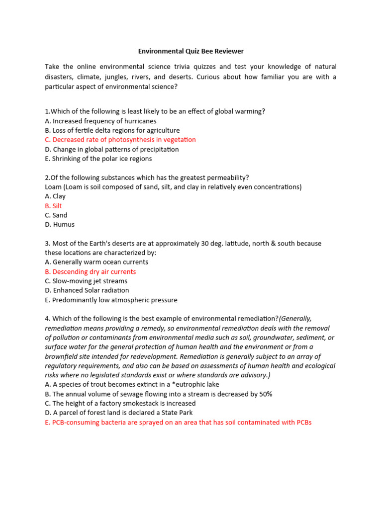 Environmental Quiz Bee Reviewer | PDF | Waste Management ...