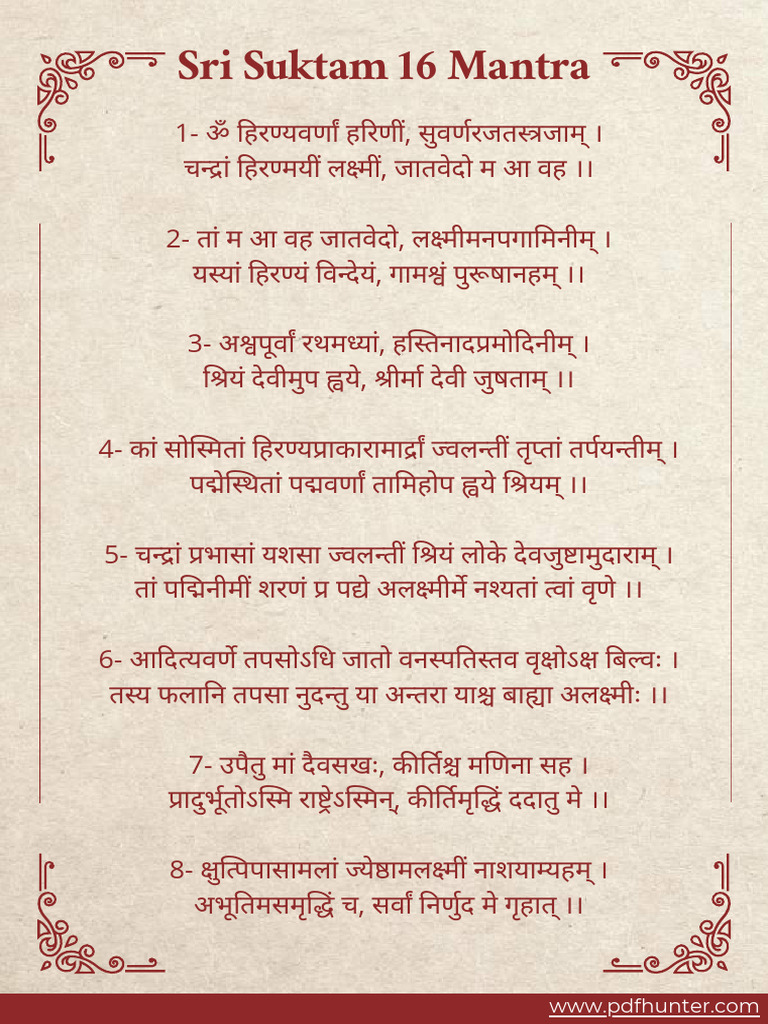 Sri Suktam 16 Mantra PDF Hunter | PDF | Religion & Spirituality