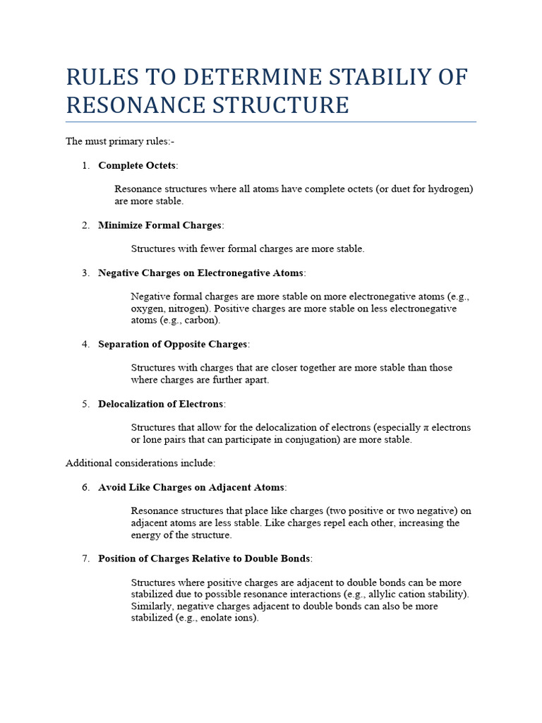 Rules To Determine Stabiliy of Resonance Structure | PDF | Science ...