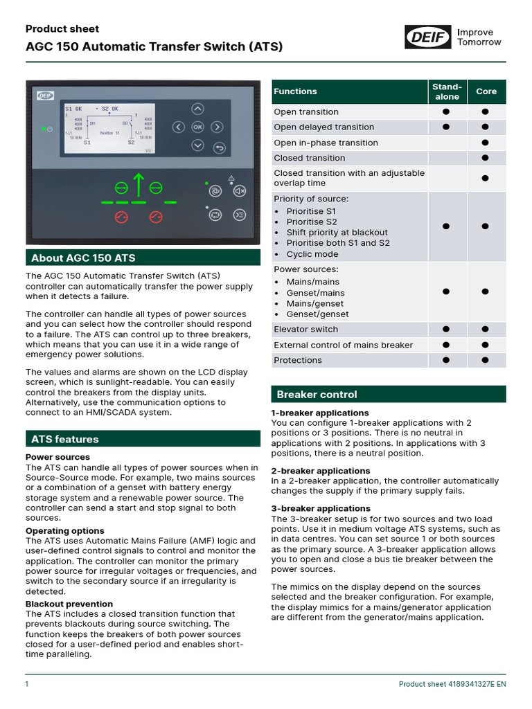 agc-150-ats-product-sheet-4189341327-uk | Download Free PDF | Mains Electricity | Electrical ...