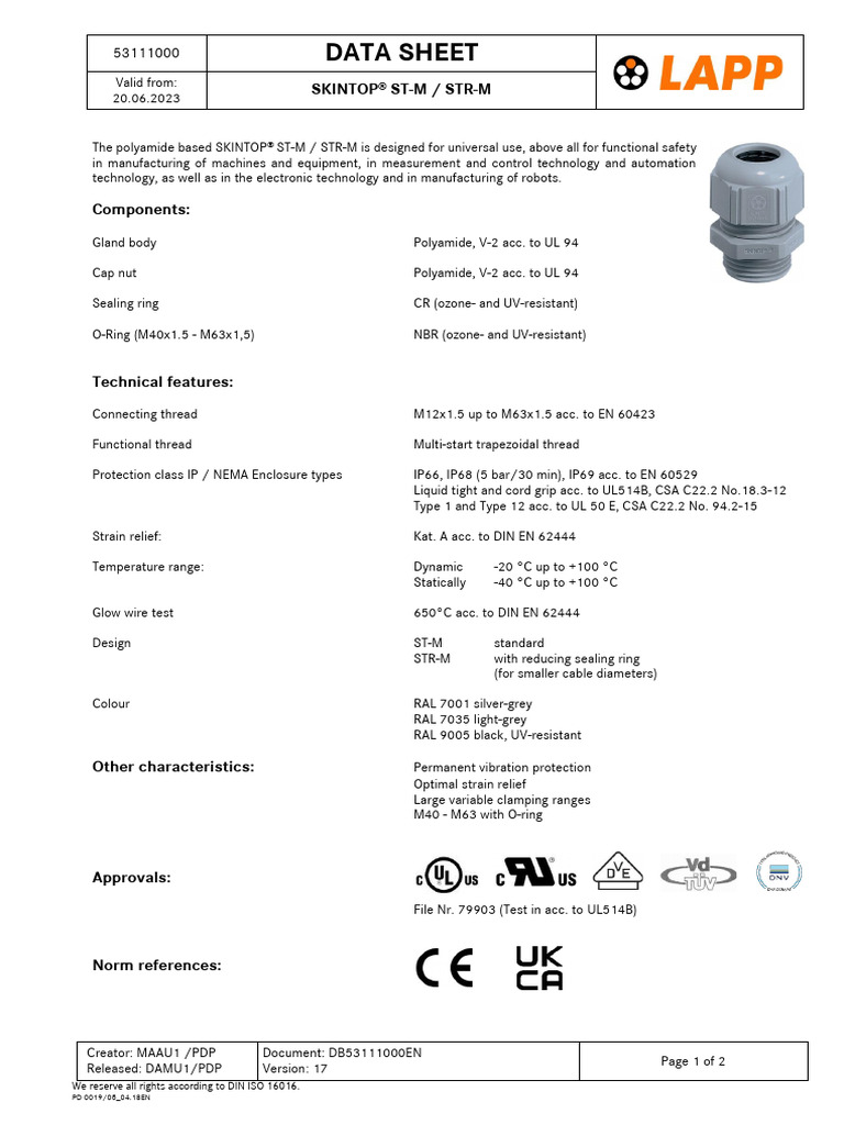 Datasheet SKINTOP® ST-M / STR-M | PDF