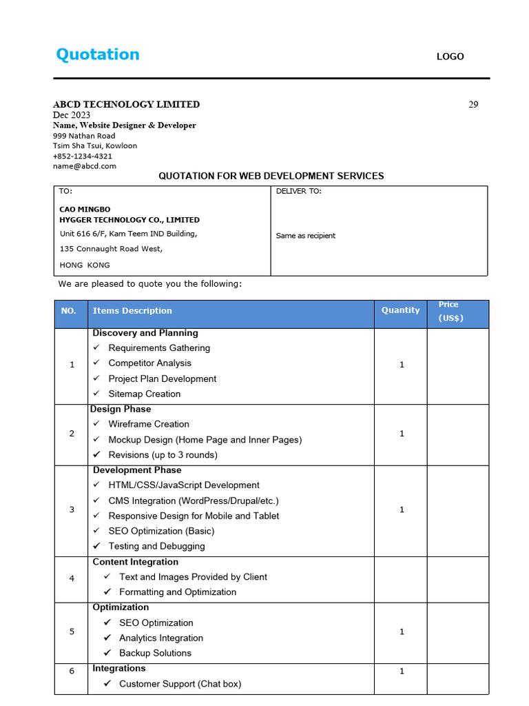 Project Quotation | PDF | Web Development | World Wide Web