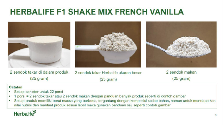 Takaran F1 Shake Mix Herbalife | PDF