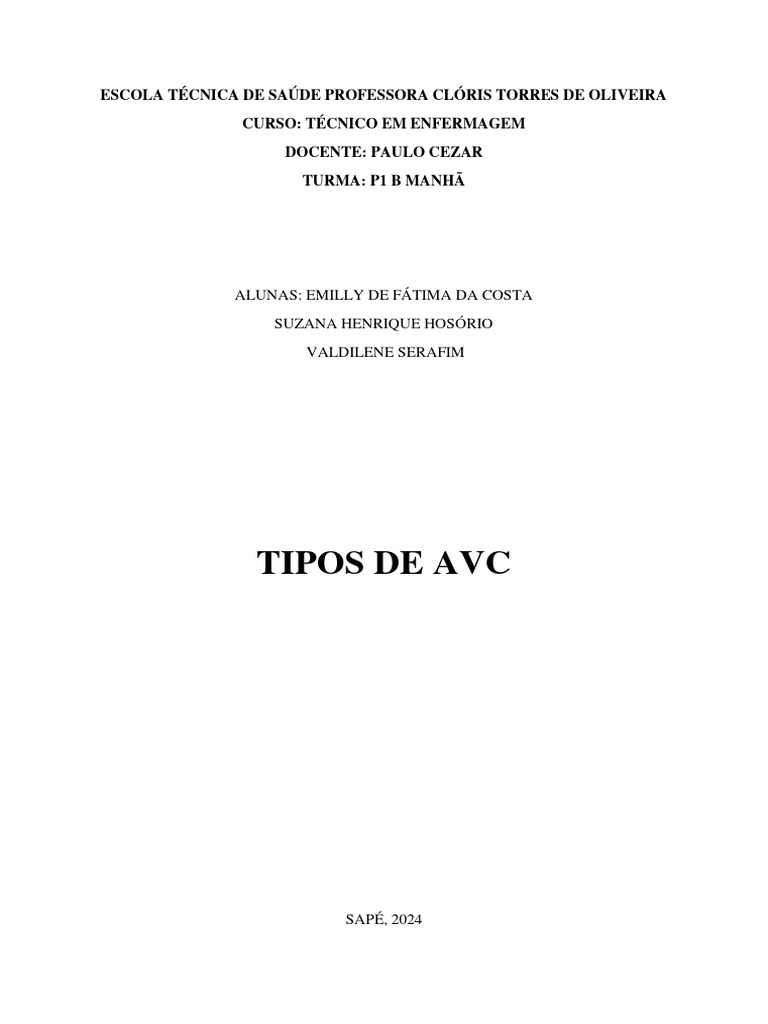 Tipos de AVC | Download grátis PDF | AVC | Isquemia