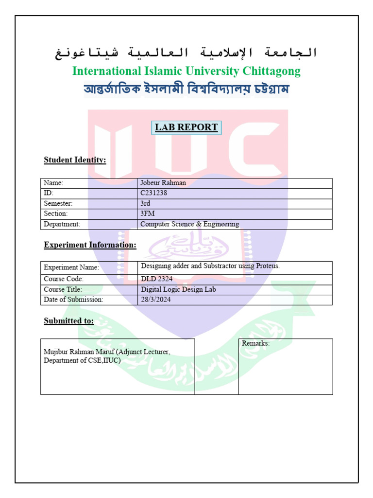 Lab Repert Cover Page | PDF