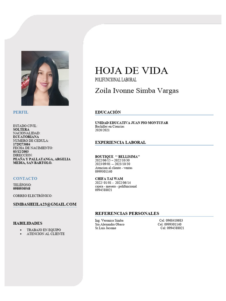 Hoja de Vida Sheila | PDF