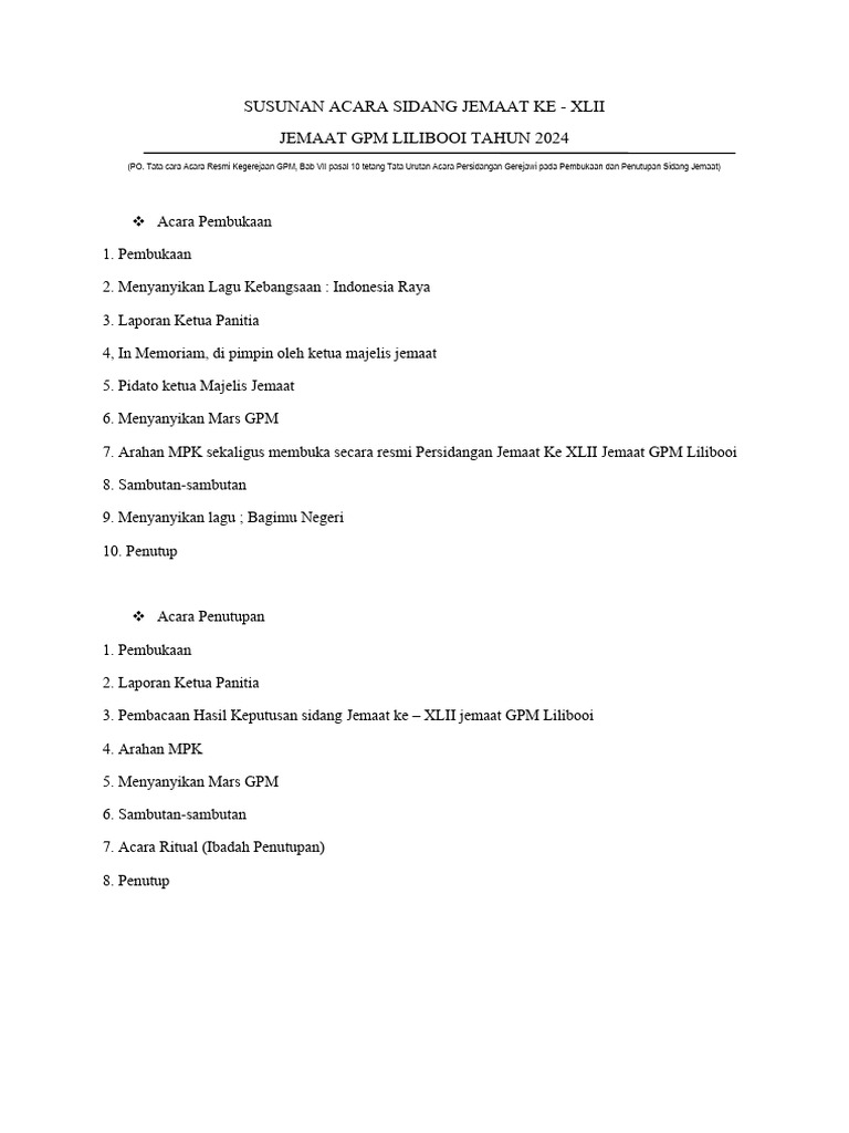 Susunan Acara Sidang Ke 42 | PDF